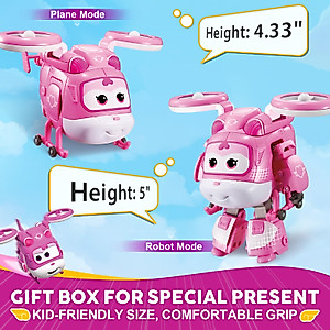 Super Wings 5" Transforming Supercharged Dizzy Airplane Toys, Action Figure Plane to Robot, Suitable for 3 4 5 Years Old Kids, Fun Flying Toy Plane for Preschool Boys and Grls, Birthday Gifts, Pink