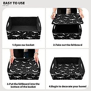 CaTaKu Bats Foldable Storage Basket Star Black Collapsible Felt Storage Bins with Handle Drawer Organizer Bin Cube Shelf Box for Organizing Closet Clothes Office Books Bedroom