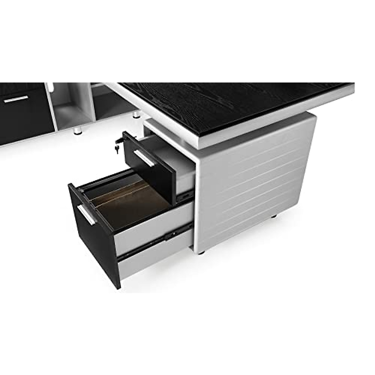 Zuri Furniture 83" Modern Kennedy Executive Black Oak Wood Desk with Left Return