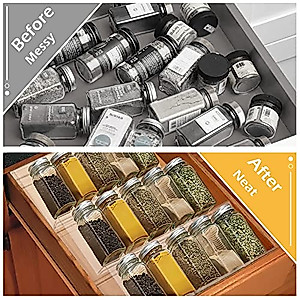MOVNO Expandable Spice Drawer Organizer, Adjustable and Durable Acrylic Spice Rack Drawer Organizer, Seasoning Spice Jar Organizer Drawer for Kitchen Cabinets Countertop