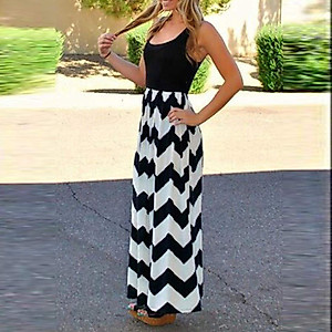 Padaleks Women’s Casual Summer Maxi Dress Loose Sleeveless Boho Beach Sundresses Striped Patchwork Long Dresses