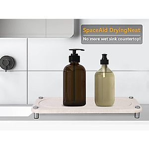 MRPPXLY Instant Dry Bathroom Sink Organizer, Diatomaceous Earth Sink Tray Sponge Holder for Kitchen Sink Pedestal Stand Riser with Stainless Steel Feet Protection for Modern Home- (Light Grey)