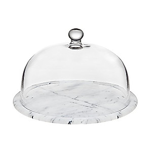 Godinger La Cucina Marble Plate with Glass Dome, 12.00L x 12.00W x 5.00H, Off-white