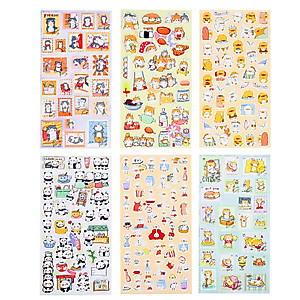 6 Sheets Small Cute Cat Panda Letter Stickers Korean Stationery Stickers Laptop and Water Bottle Decal Sticker Photo Planner Stickers for DIY Arts and Crafts,Life Daily Planner,Calendars (6pcs Animal)