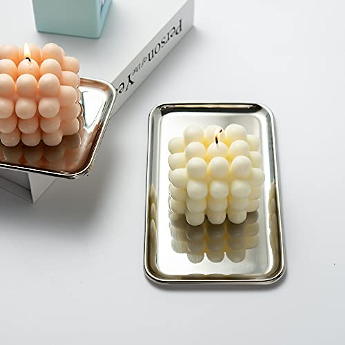 IMEEA Small Vanity Tray Rectangle Satinless Steel Little Jewelry Tray Bathroom Tray Storage Organizer Makeup Cosmetic Organizer Trays, 8 x 4.6 inch