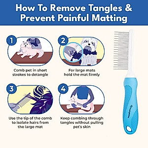 Dog & Cat Combs For Grooming Long Haired Cats & Dogs - Top Pet Detangler Brush For Long & Curly Hair - Comb Removes & Prevents Matted Fur - Perfect For Goldendoodle, Poodle Mixes, and Cat Undercoat