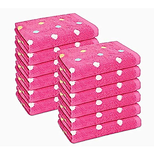 ORIGINAL KIDS Wash Cloth - Bath Time Sugar and Spice Set of 12 Washcloths - 100% Cotton Jacquard Super Soft Colorful Absorbent Quick Dry Easy Care Face Towel Face Cloth Gift - 12x12 - Pink Multicolor