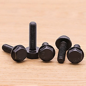 M10-1.5 x 20mm Flanged Hex Bolts Screws, 10.9 Grade Alloy Steel Hexagon Flange Bolts for Machinery Automotive, Black Oxide Finish, Full Thread, 10 PCS