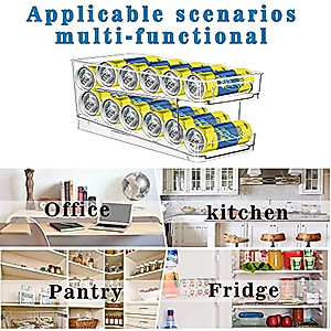 Mano Set of 2 Rolling Soda Can Organizer for Refrigerator, Clear Drink Dispenser for Pop Beer Soda Seltzer Beverage Can Holder, Plastic Fridge Organizer Bins Pantry Storage Rack