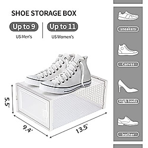 Hrrsaki 15 Pack Shoe Organizers Storage Boxes for Closet, Clear Plastic Stackable Shoe Containers with Front Opening Lids, Ventilation and Dust-proof, Under Bed Shoe Storage for Entryway, Drop Front, Cubby, Fit for Women/Men Size 9(13” x 9” x 5.5”), White