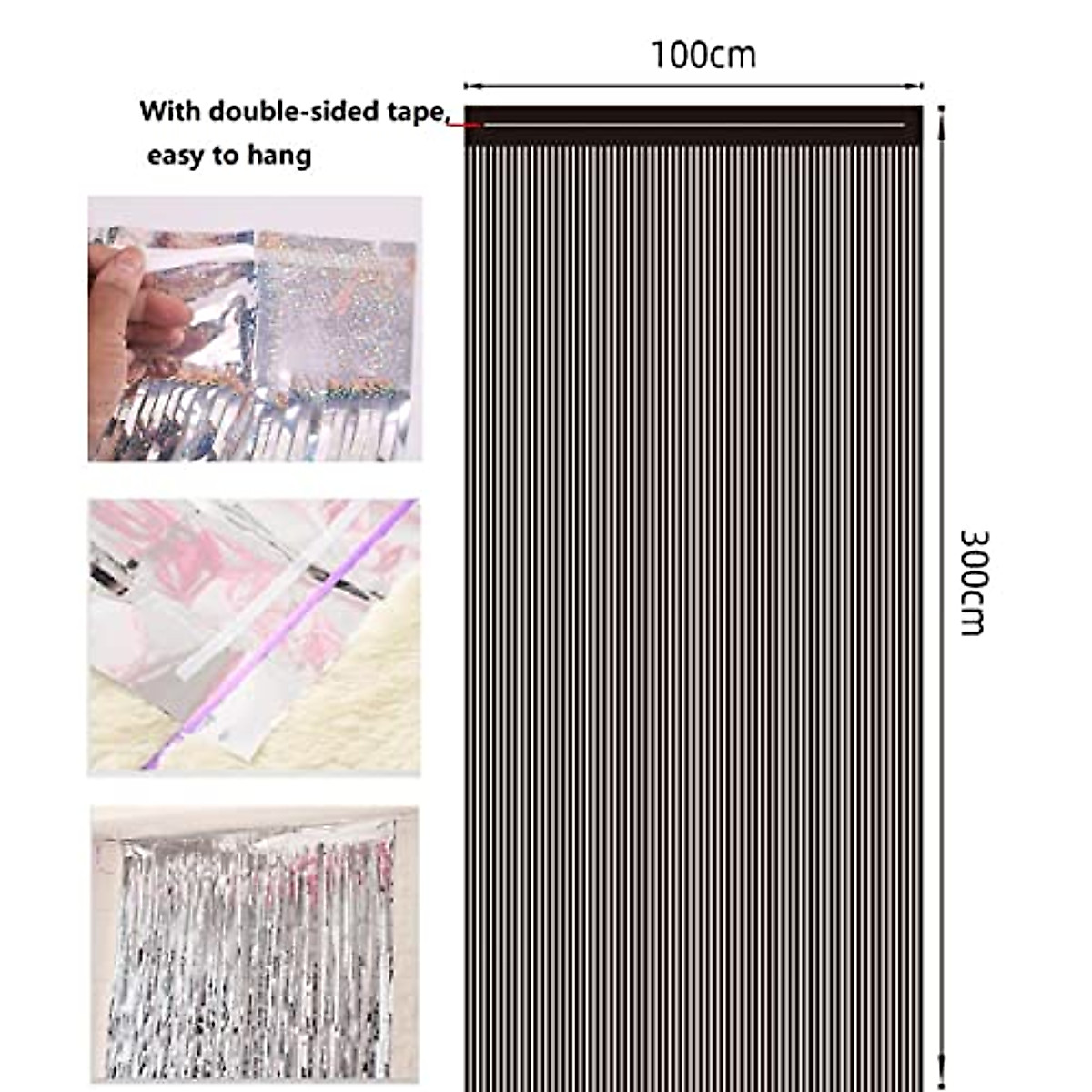 Foil Fringe Backdrop, 3 Pack 3.3 ft x 8.2 ft Photo Booth Backdrop Curtain for Parties - Tinsel Curtain Fringe Backdrop Party Decorations for Birthday, Wedding or Bachelorette Party (Laser Blue)