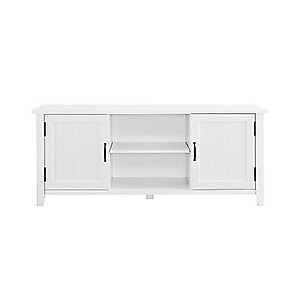 Walker Edison Buren Classic Grooved Door TV Stand for TVs up to 65 Inches, 58 Inch, Solid White