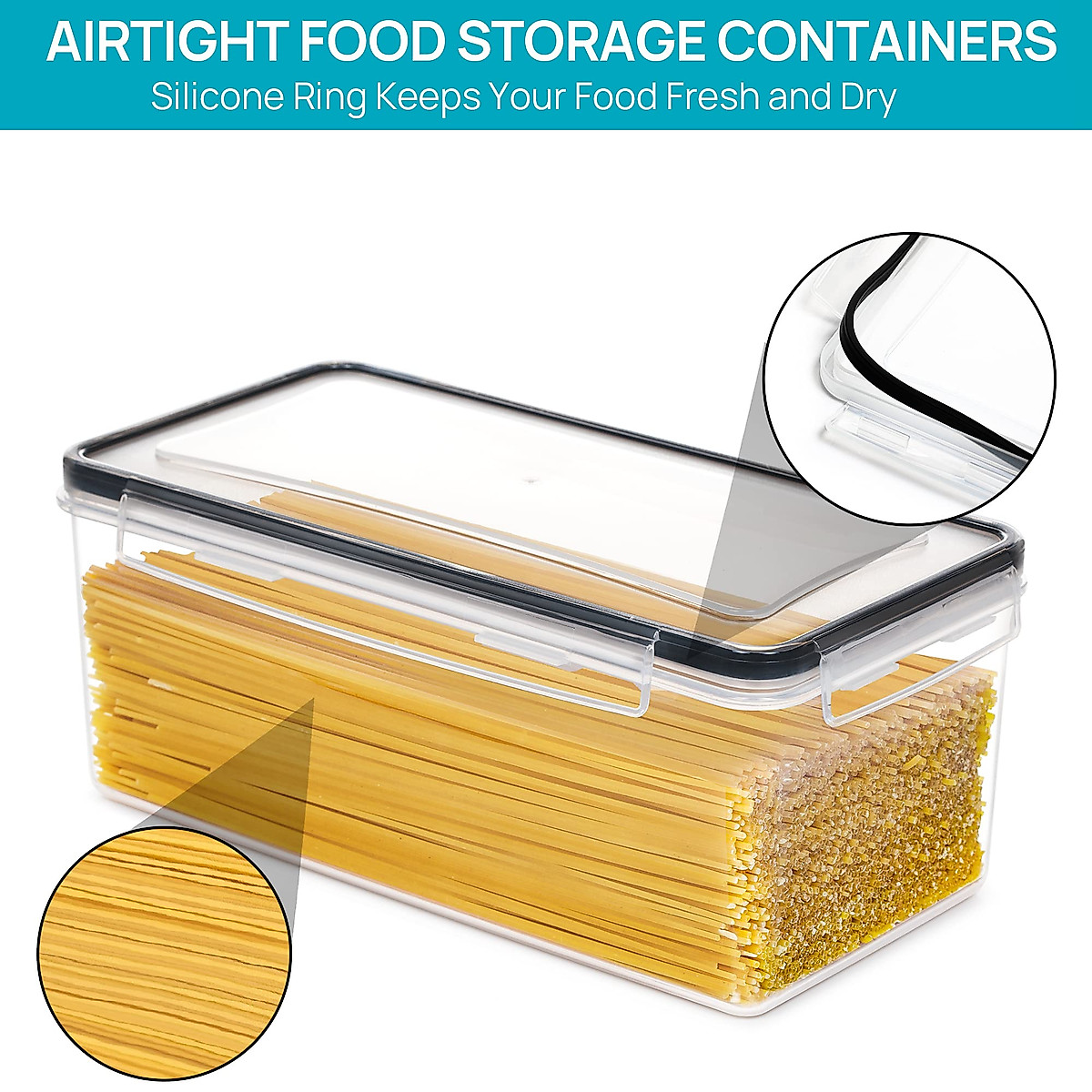 Vtopmart Airtight Food Storage Containers with Lids 2PCS Set 3.2L, Plastic Spaghetti Container for Pasta organizer, BPA Free Air Tight House Kitchen Pantry Organization and Storage