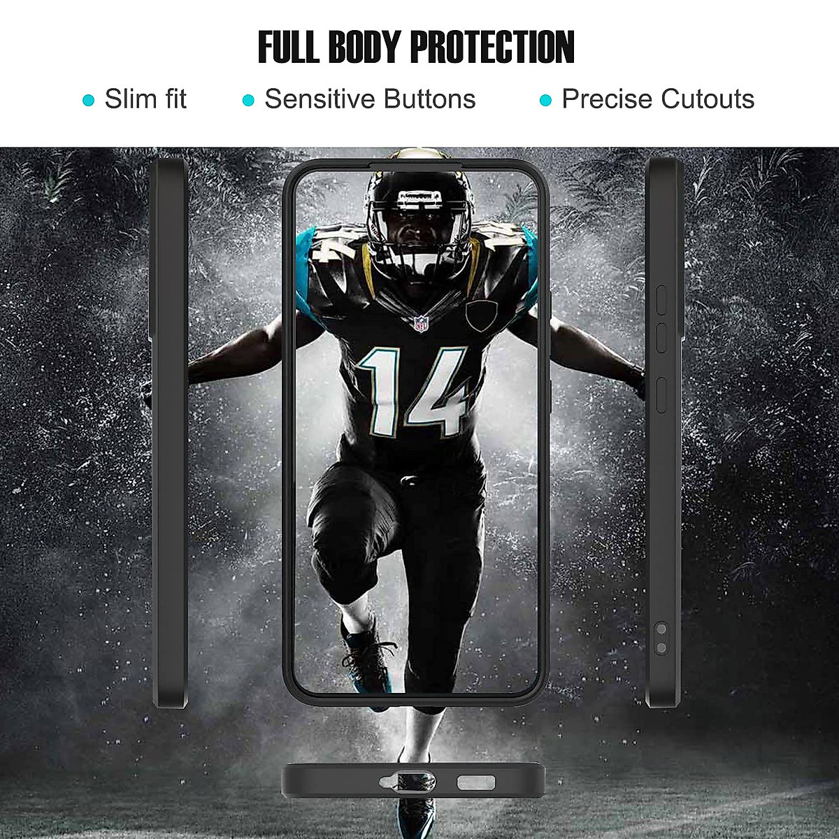 VNGDA Custom Name & Number Phone Case for Samsung Galaxy A15 A14 5G A35 A25 A53 A03S A12 A42 A32 A02S A54 4G, DIY Design Football Player Liquid Silicone Case(Dallas)