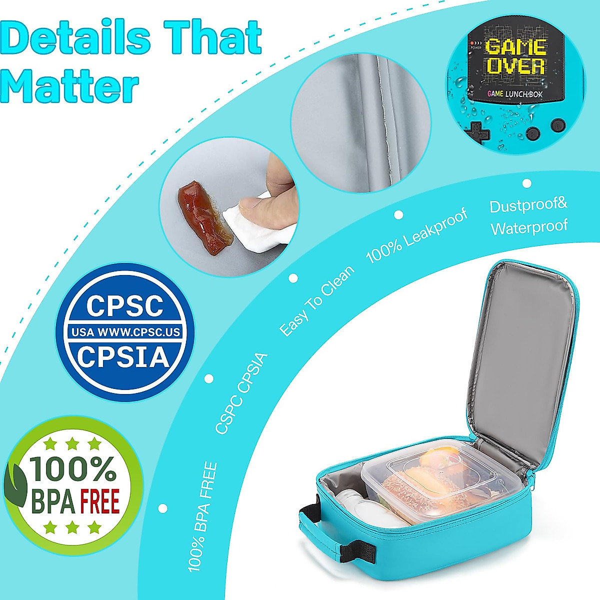 Kids Lunch Box Boy Insulated Lunch Bag Game Leather Thermal Lunch bag for School Insulated Cooler Bag Game Lunch Boxes for Boys Girls Kids Toddlers Teen