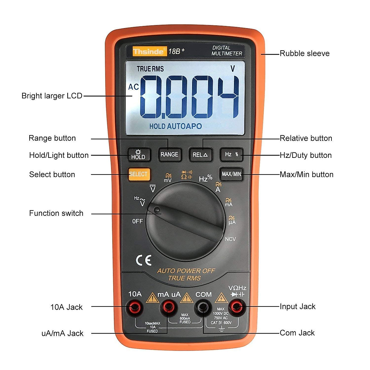 Auto Ranging Digital Multimeter TRMS 6000 Counts with 1000V 20A Multimeter Test Leads Probes Set
