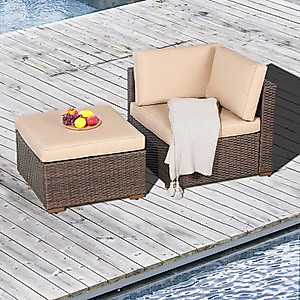 Patiorama 2-Piece Patio Furniture Sofa Set, Outdoor Sectional Sofa, All-Weather Brown PE Wicker Rattan Conversation Set, Outdoor Loveseat, Patio Seating for Balcony Garden Pool (Beige Cushion)