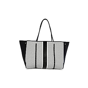 Haute Shore-Greyson Dash Neoprene Tote Bag w/Zipper Wristlet,Heather Marle W/White and Black Stripe