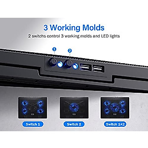 Kootek Laptop Cooling Pad 12"-17" Cooler Pad Chill Mat 5 Quiet Fans LED Lights and 2 USB 2.0 Ports Adjustable Mounts Laptop Stand Height Angle, Blue