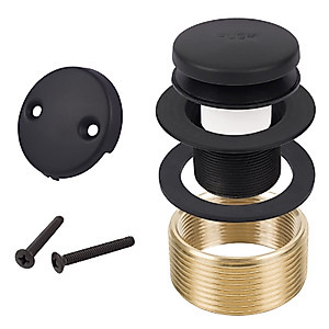 Black Tub Drain Bathtub Drain Conversion Kit with Two-Hole Overflow Faceplate, Minupwell Replacement Tip-Toe Bath Drain Trim Kit with Universal Fine/Coarse Thread Assembly, Matte Black