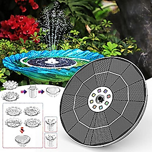 AISITIN 6.5W Solar Fountain with LED Colorful Lights & 3000mAh Battery, Solar Bird Bath Fountain Pump with Fixed Bracket and Multiple Nozzle, Solar Water Fountain Pump for Garden, Pond and Outdoor