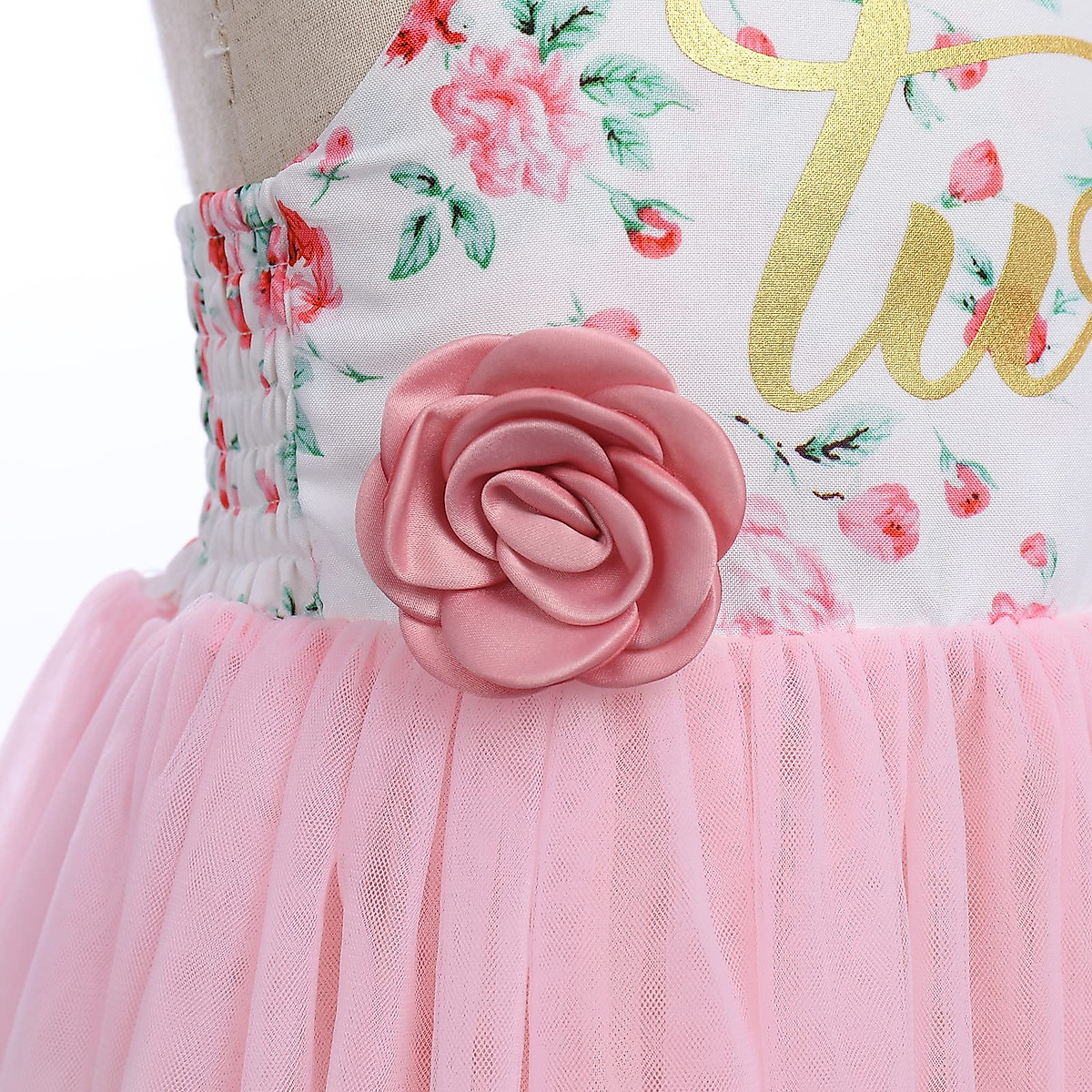 Baby Girl Toddler Kids Second 2nd Birthday Dress Boho Floral Printed Backless Tutu Tulle Maxi Long Dress Two Years Old Party Photo Shooting Clothes Summer Beach Pageant Wedding Bridesmaid Pink Two