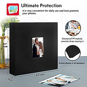 Photo Album 4x6 240 Photos Linen Frame Cover with Memo Areas, 4x6 Photo Album, Wedding Photo Album 4x6, 4x6 Photo Book with Writing Space for Wedding Kids Family Vacation Baby Engagements (Black)