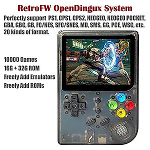 DREAMHAX RG300 Portable Game Console with Open Source System Preload 10000 Games, Handheld Video Games Player with 16G + 32G TF Card 3 Inch IPS Screen, Arcade Retro Games Gifts (Black Transparent )