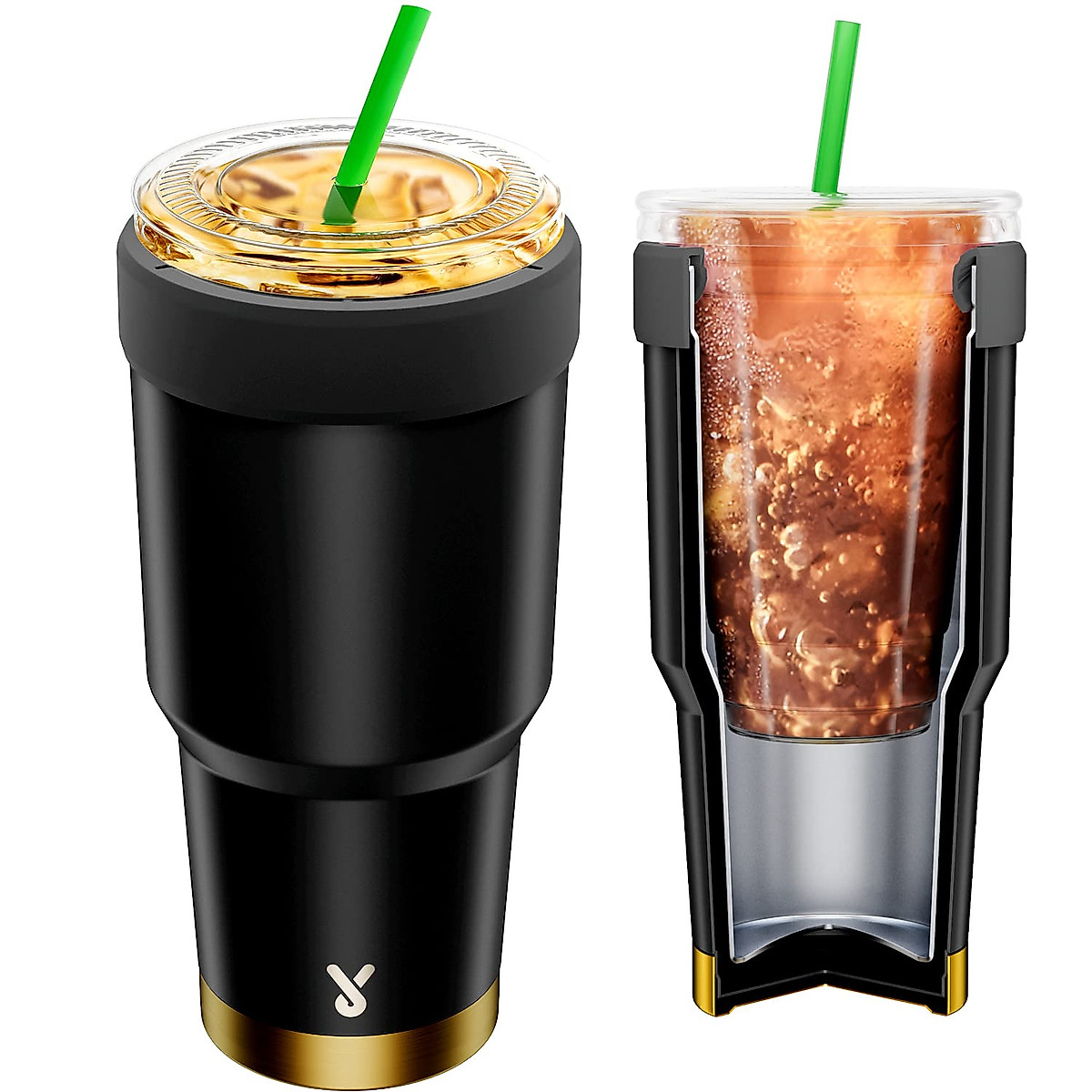 Meoky Double Wall Stainless Steel Iced Coffee Sleeve Reusable, One Size Fits All Coffee Sleeve for Starbucks, Dunkin Donuts, McDonalds (16-24oz, Midnight)