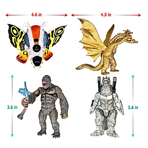 TwCare Set of 7 Godzilla Toys with Carry Bag, Movable Joint Action Figures 2021, King of The Monsters Mini Dinosaur Mothra Imago Burning Heisei Mecha Ghidorah Playsets Kids Birthday Cake Toppers Pack