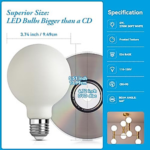 Brighfivey Frosted LED Globe Light Bulb, Warm White 2700K CRI 90, 600LM 6W E26 Medium Base, Light Bulbs 60 Watt Equivalent G30/G95 Dimmable Edison Bulb, 1 Pack
