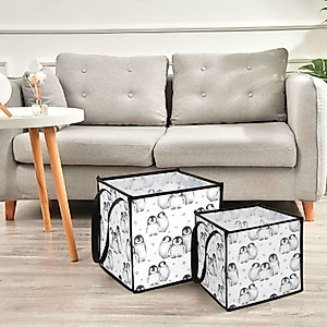 Emelivor Cute Penguin Storage Bin, 13x13x13 Inches, Polyester, Waterproof, Durable, Portable, Multi-Purpose Laundry Hamper, Easy to Clean