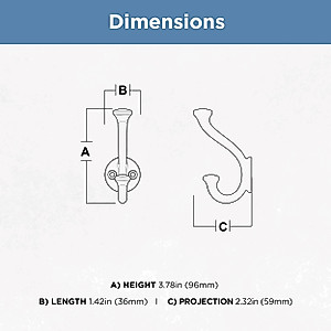 Franklin Brass Casual Farmhouse (5-Pack) Coat and Hat Wall Hooks Double Hooks for Hanging Matte Black Wall Mount Hanger Backpack, Purse, Bag, Towel Organization Decorative Wall Hooks B46707K-FB-C