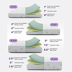 NapQueen Queen Size Mattress, 6 Inch Anula Green Tea Infused Memory Foam Mattress, Queen Size Mattress Bed in a Box, CertiPUR-US Certified Mattress