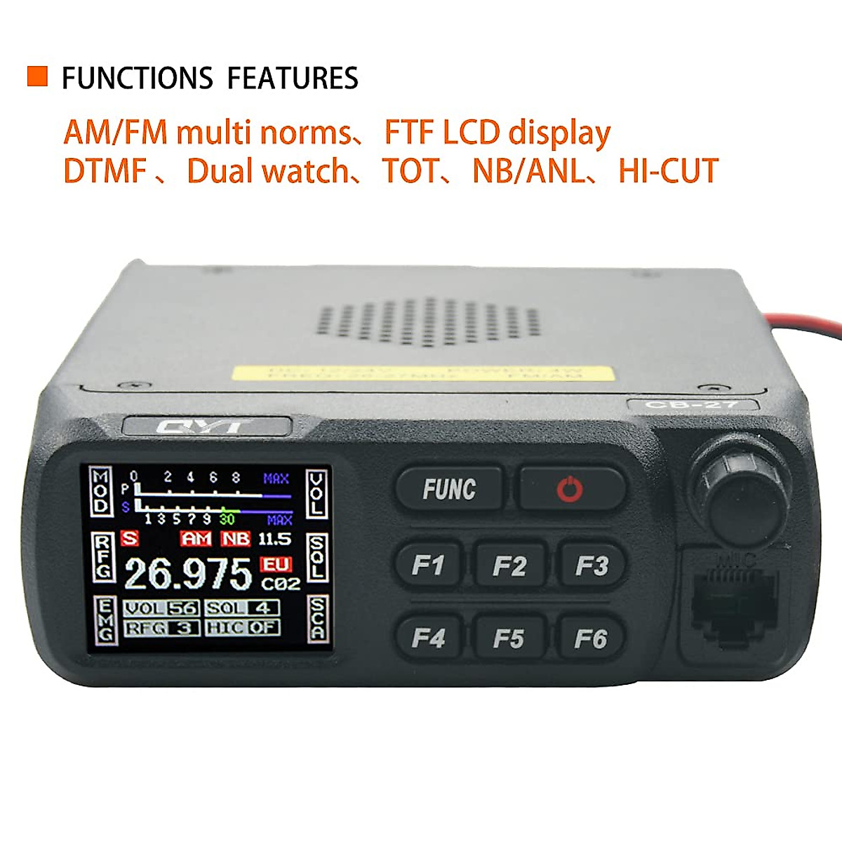 QYT CB-27 CB Radio 26.965-27.405 MHz AM/FM 12/24 V 4Watts LCD Screen Shortware Citizen Band Multi-standards CB Mobile Radio