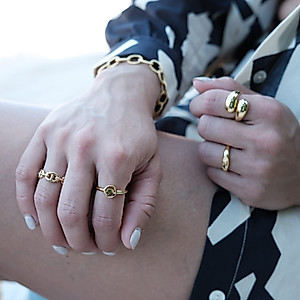 LEMON GRASS 18K Gold Plated Mariner Link Chain Ring | Puffed Chain Ring | Womens Bold Stackable DNA Ring