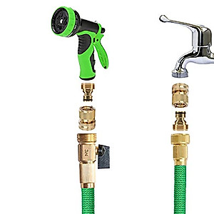 SHOWNEW Garden Hose Quick Connectors, Solid Brass 3/4 inch GHT Thread Easy Connect Fittings No-Leak Water Hose Male Female Value Pack (5)