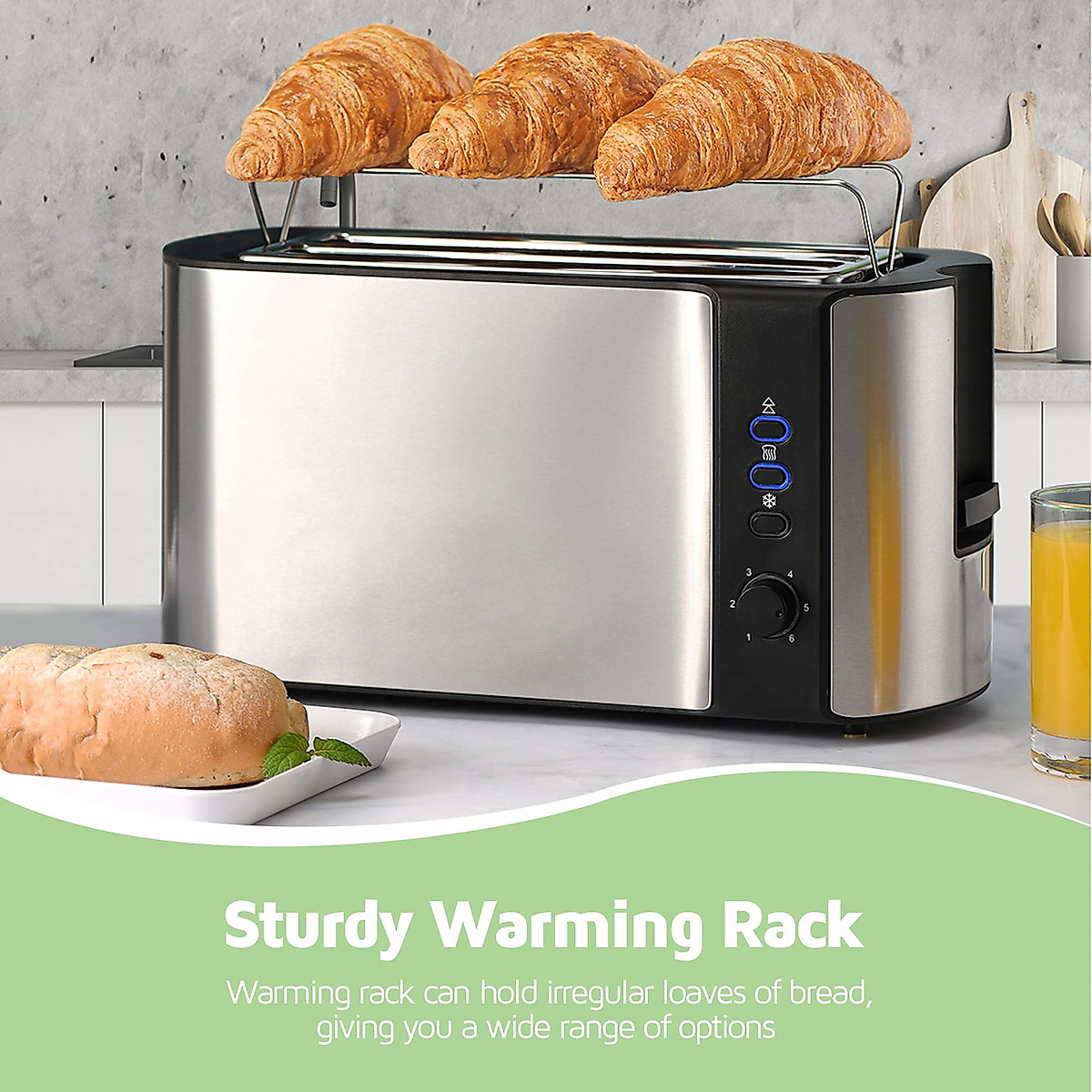 LyriFine Toaster 4 Slice, Long Slot 2 Slice Toaster for Artisan Sourdough Breads, Stainless Steel Toaster with Warming Rack, Extra Wide Slots for Bagels Waffles (Silver), Extra Large 10''x1.5''