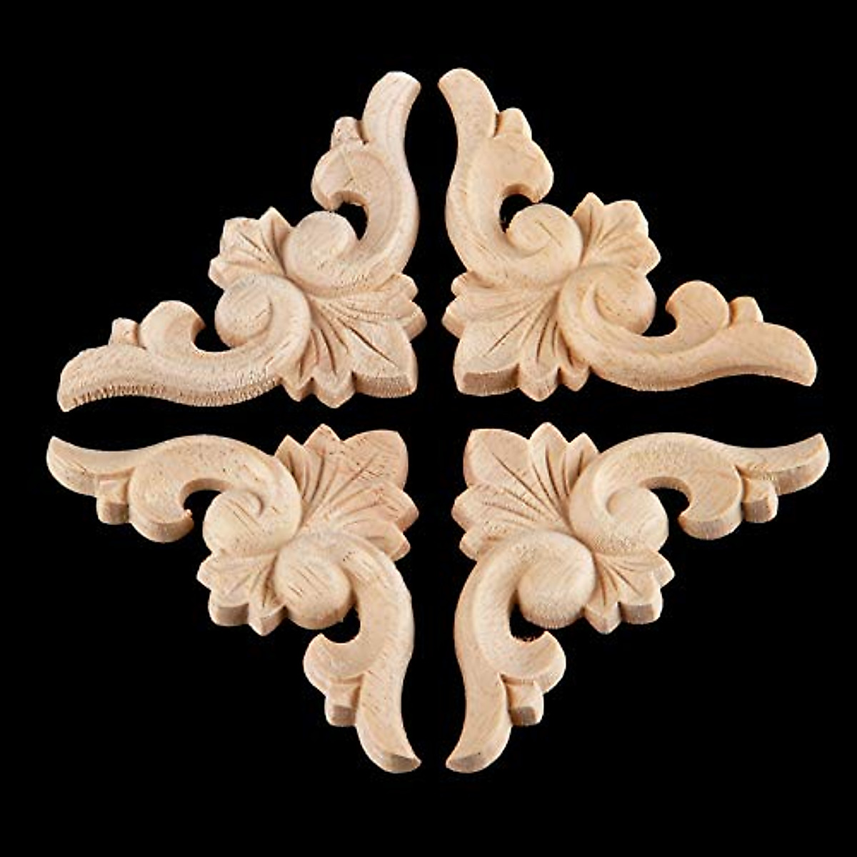 4-Pack Wood Carved Appliques Onlay Decal for Furniture, 6x6cm/2.36"x2.36", Corner Decal for Desk Cabinet Mirror Dresser Drawer Home Decoration