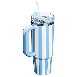 Stanley Quencher H2.0 Tumbler with Handle and Straw 30 oz | Flowstate 3-Position Lid | Cup Holder Compatible for Travel | Insulated Stainless Steel Cup | BPA-Free | Cornflower Cabana Gloss