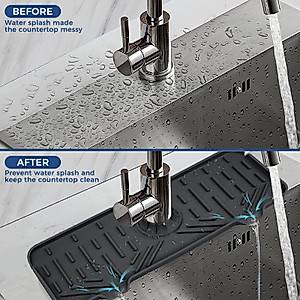 Silicone Faucet Handle Drip Catcher Tray Mat, Silicone Faucet Mat, Dish Soap Sponge Holder for Kitchen Sink Accessories, Drying Mat for Kitchen Counter & Bathroom Kitchen Sink Splash Guard (Black)