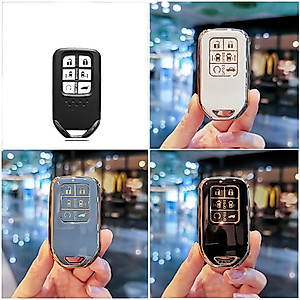 SANRILY Soft TPU Golden-edge 6 Button Key Fob Cover for Honda Odyssey Freed Elysion Keyless Full Protection Key Fob Case with Leather Keychain Beige