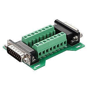 Jienk DB15 Male to Female Terminal Breakout Board, RS232 D-SUB Serial to 15pin Port Terminal Block Gender Changer Connector