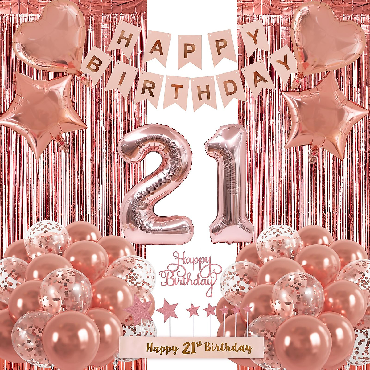 RUBFAC Sweet 16 Party Decoration,16th Birthday Decorations for Girls, Rose Gold 16th Happy Birthday Banner Kits Rose Gold Balloons Decoration for Birthday Party Supplies