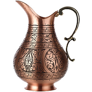 DEMMEX The Pitcher, 1mm Solid Copper Handmade Engraved Copper Pitcher Vessel Ayurveda Jug for Drinking Water, Moscow Mule, Cocktail (Matte-Engraved)