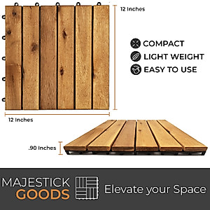 Interlocking Deck Tiles Snap Together Wood Flooring - 12 x 12 Acacia Hardwood Outdoor Flooring for Patio - Click Floor Decking Tile, Water Resistant Balcony Flooring, Wooden Parquet Flooring 8 Sq Ft