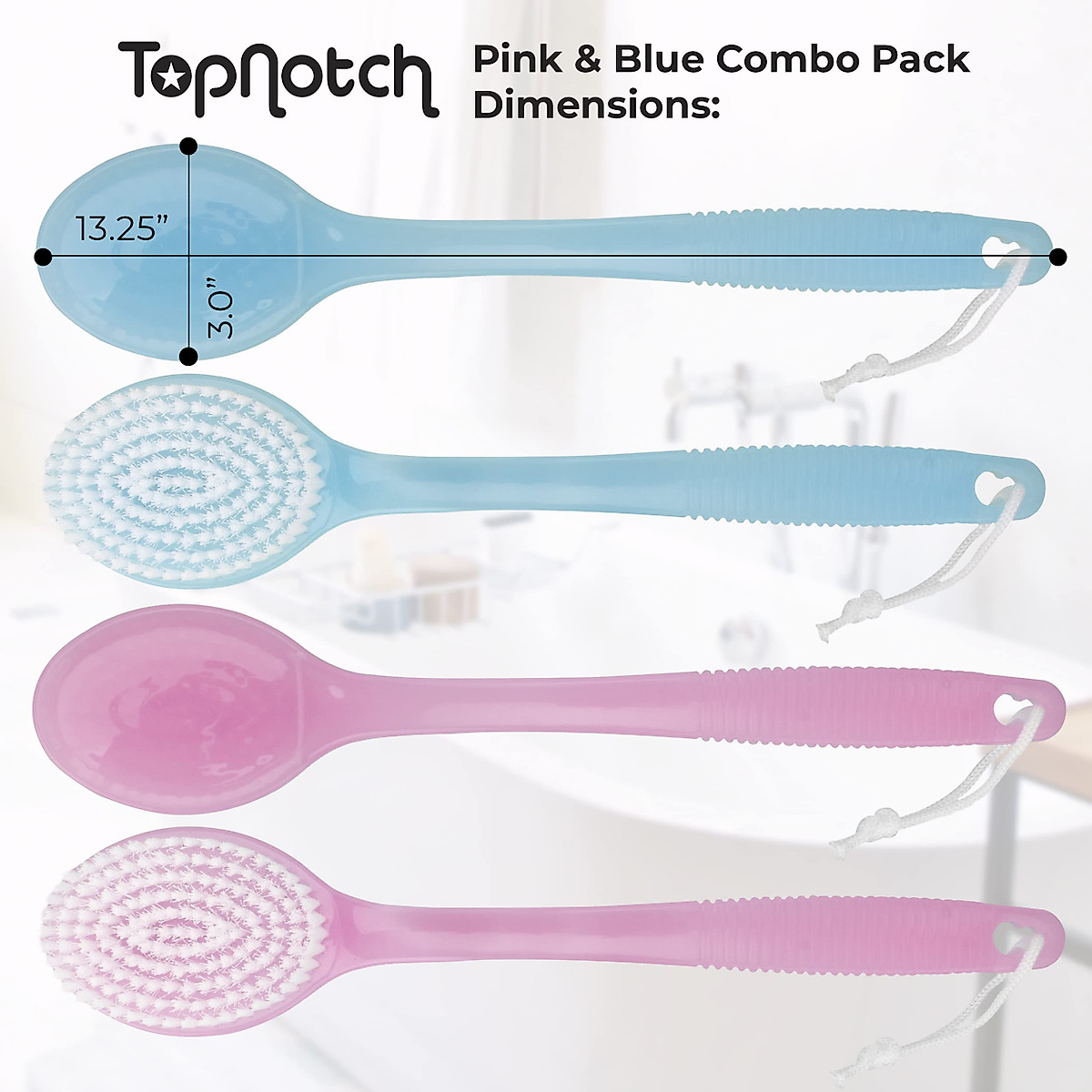 TopNotch Brush with Long Handle - 2 Pack Bath Shower Brushes