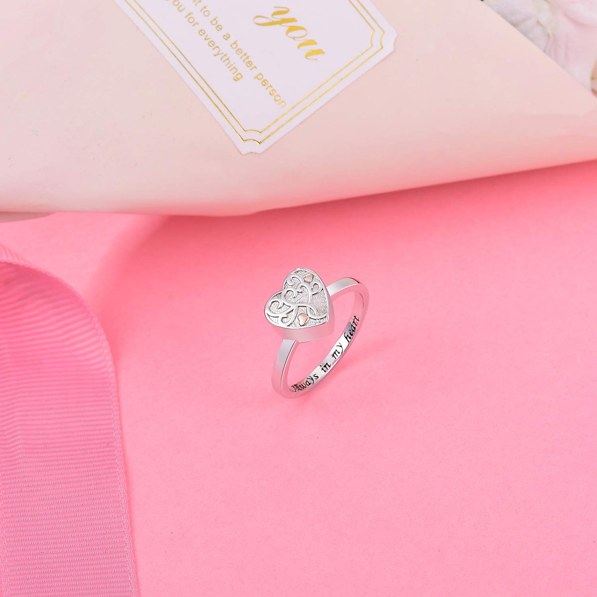 925 Sterling Silver Heart Tree of Life Flower Cremation Urn Ring for Ashes for Women Hold Loved Ones Finger Ring Memorial Keepsake Jewelry (10)