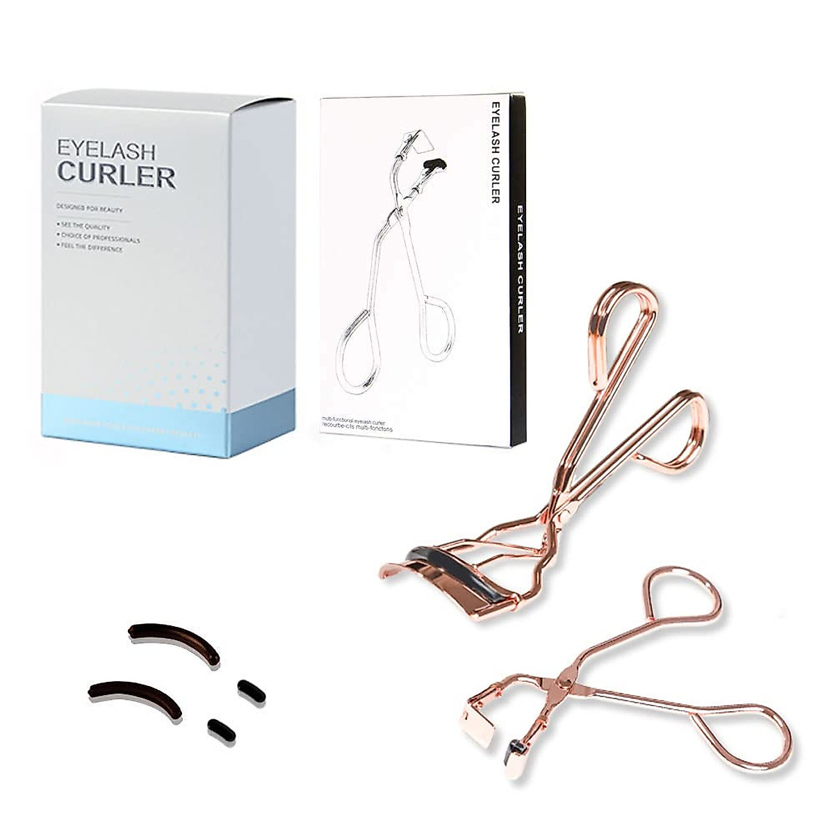 Eyelash Curler, Golden Eyelash Makeup Tools Set with Eyelash Curler, Mini Eyelash Curler, Black Silicone Refill Pads, Professional Lashes Curler, Stainless Steel, Fits Various Eye Lashes New