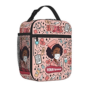 Custom Nurse Lunch Bag, Personalized Nurse Lunch Bags for Work, Customized Lunch Box with Name Text Tote Bag Handbag for Women